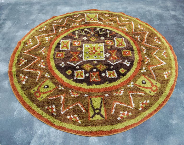 Mid-Century Modern Rug Finlandia with Nordic Traditional Symbols ...