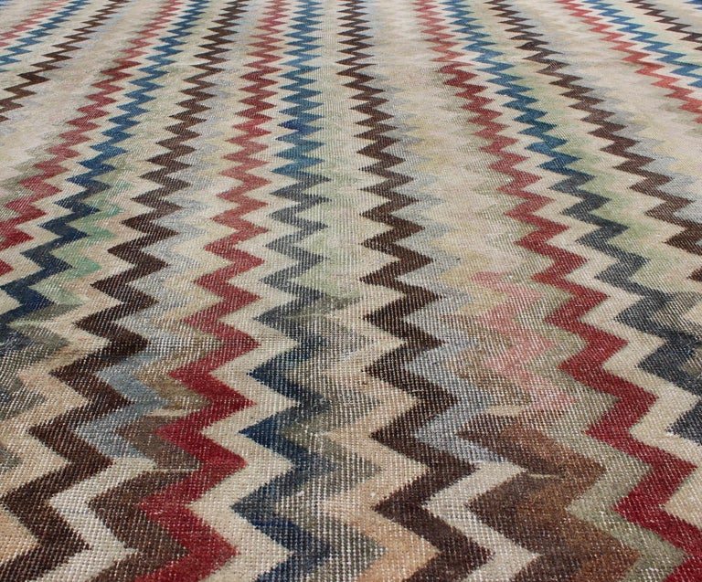 Mid-Century Modern Rug in Navy, Red, Green, Brown and Ivory For Sale at ...