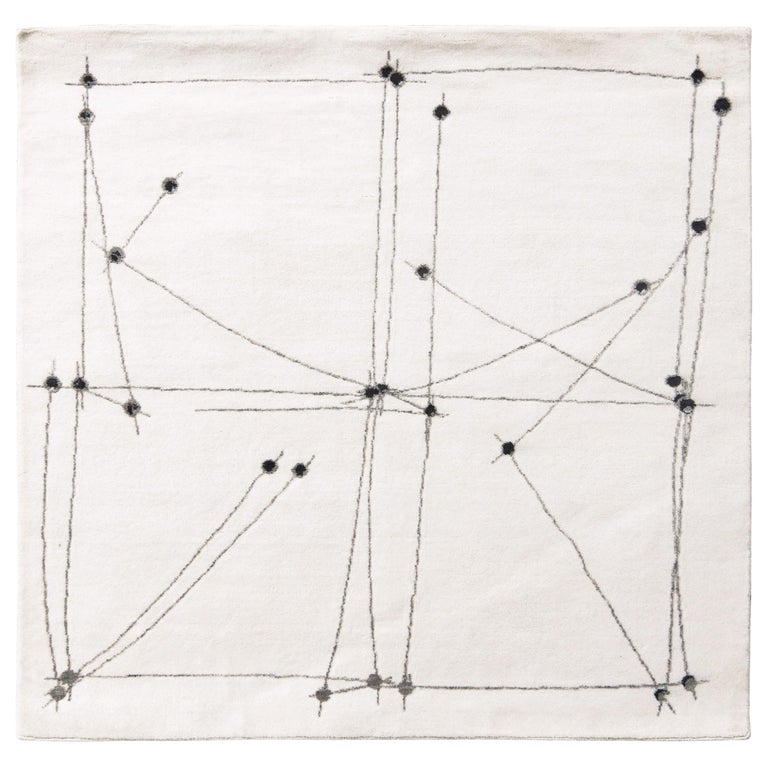 Mid-Century Modern Rug in White and Black Square Rug Pattern by Rug and ...