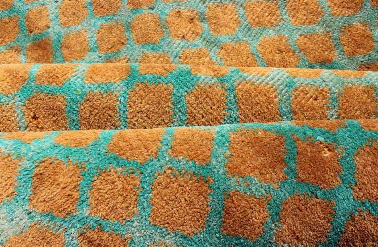 Mid-Century Modern Rug with All-Over Design in Orange and Teal For Sale ...