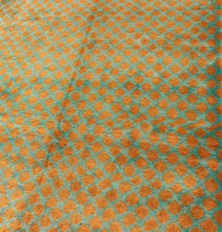 Mid-Century Modern Rug with All-Over Design in Orange and Teal For Sale ...
