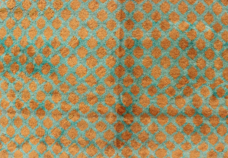 Mid-Century Modern Rug with All-Over Design in Orange and Teal For Sale ...
