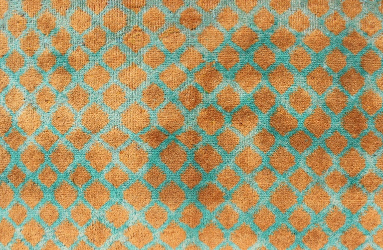 Mid-Century Modern Rug with All-Over Design in Orange and Teal For Sale ...