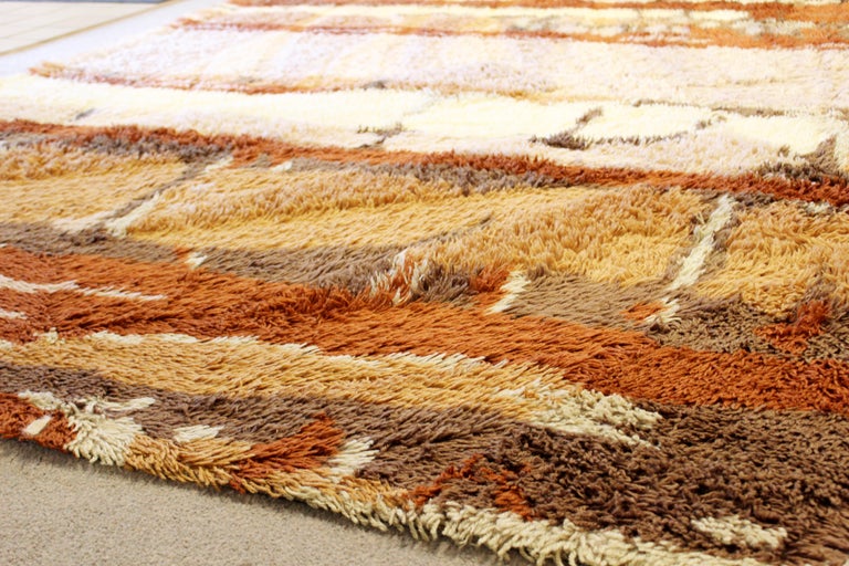 Mid-Century Modern Rust Brown Cream Rectangular Danish Rya Shag Area ...