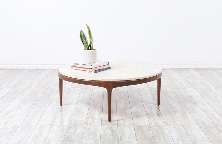 Mid-Century Modern “Rythm” Coffee Table with Travertine Stone Top by ...