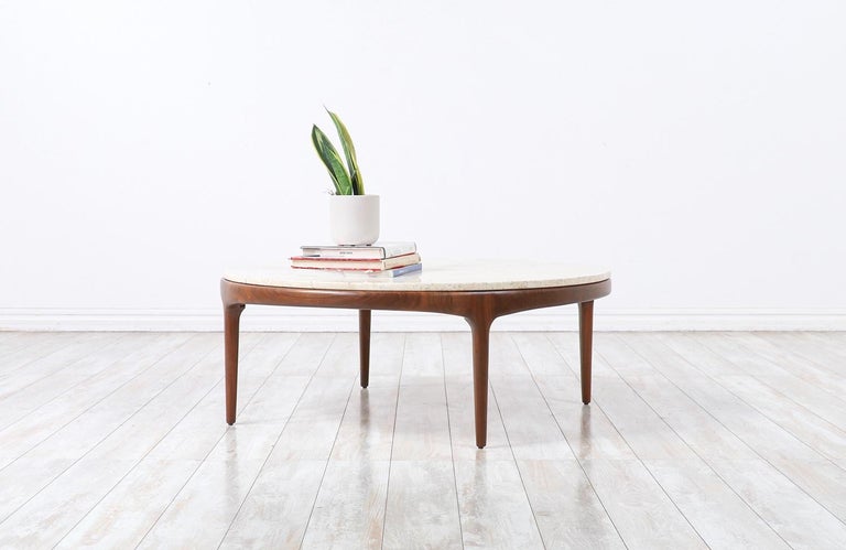 Mid-Century Modern “Rythm” Coffee Table with Travertine Stone Top by ...