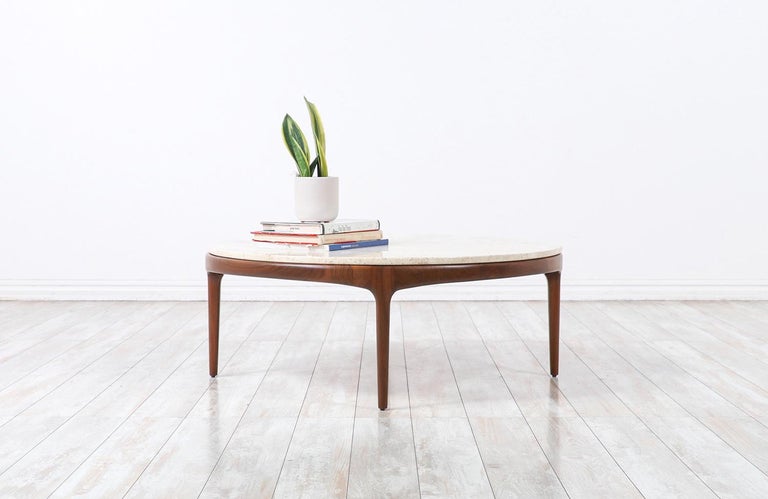 Mid-Century Modern “Rythm” Coffee Table with Travertine Stone Top by ...