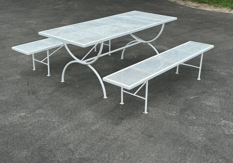 Mid Century Modern Salterini Era White Picnic Bench Table or Patio Dining Set For Sale at 1stDibs mid century picnic table
