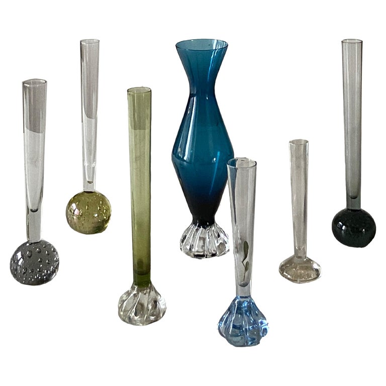 Mid-Century Modern Scandinavian Blue and Green Colored Single Stem Vases For Sale at 1stDibs