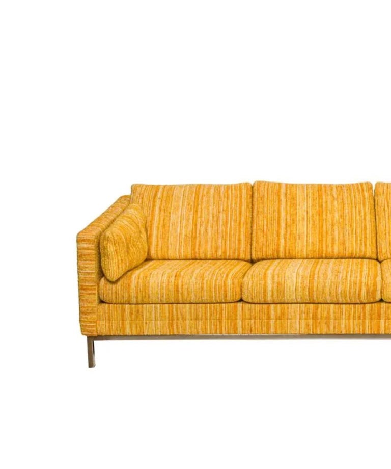 Mid-Century Modern Scandinavian Long Low 4 Seat Yellow Tweed Sofa Couch ...