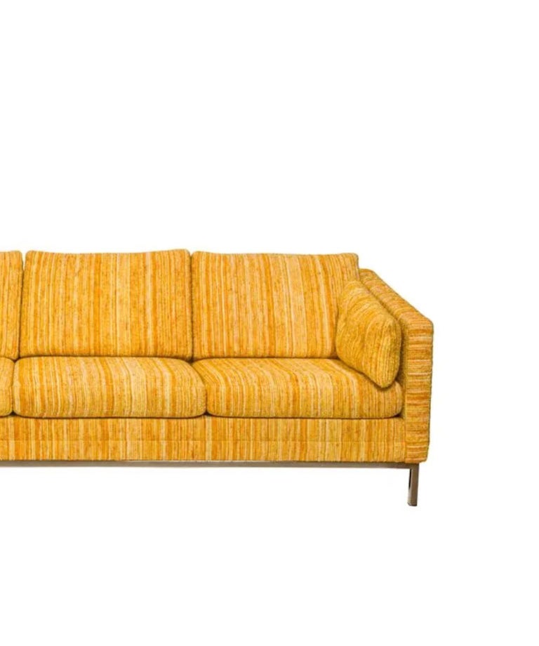 Mid-Century Modern Scandinavian Long Low 4 Seat Yellow Tweed Sofa Couch ...