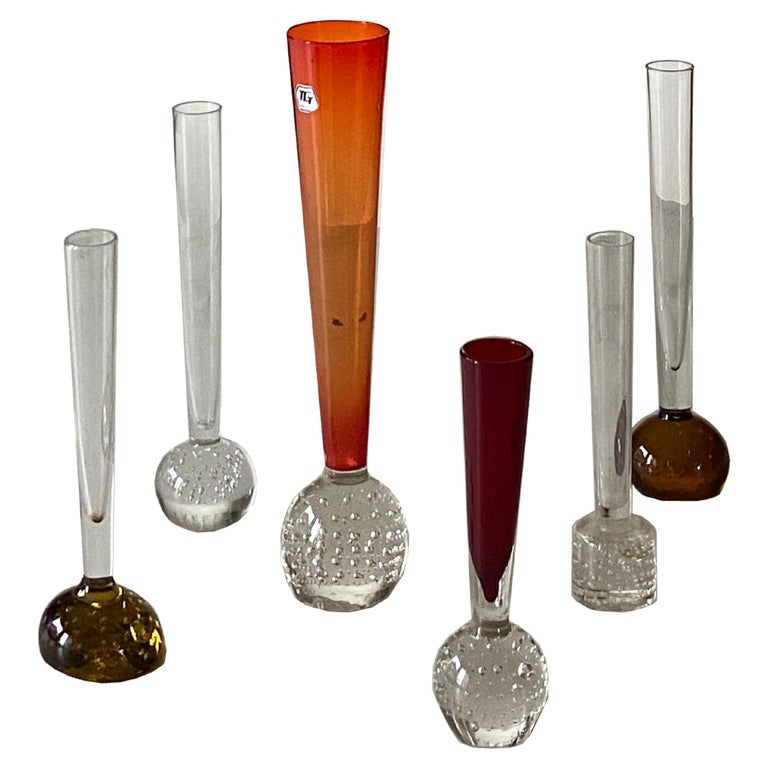 Mid-Century Modern Scandinavian Orange and Red Colored Single Stem Vases For Sale at 1stDibs