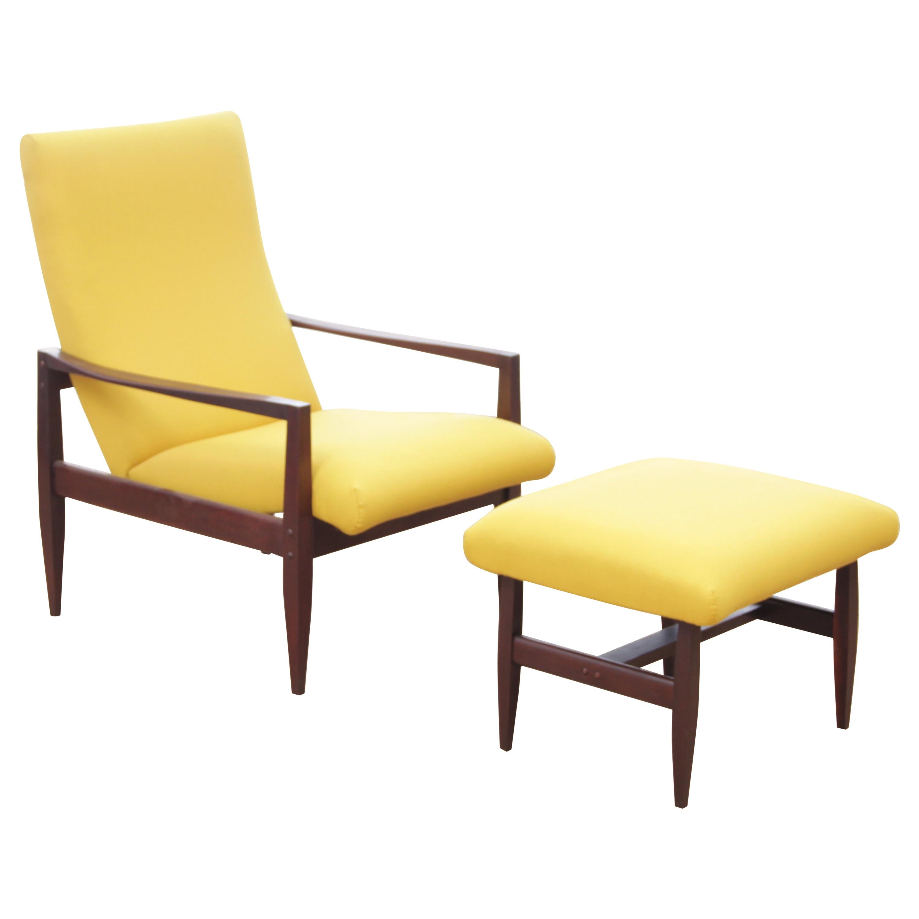 Mid-Century Modern Scandinavian Recliner Chair and Footstool at 1stDibs
