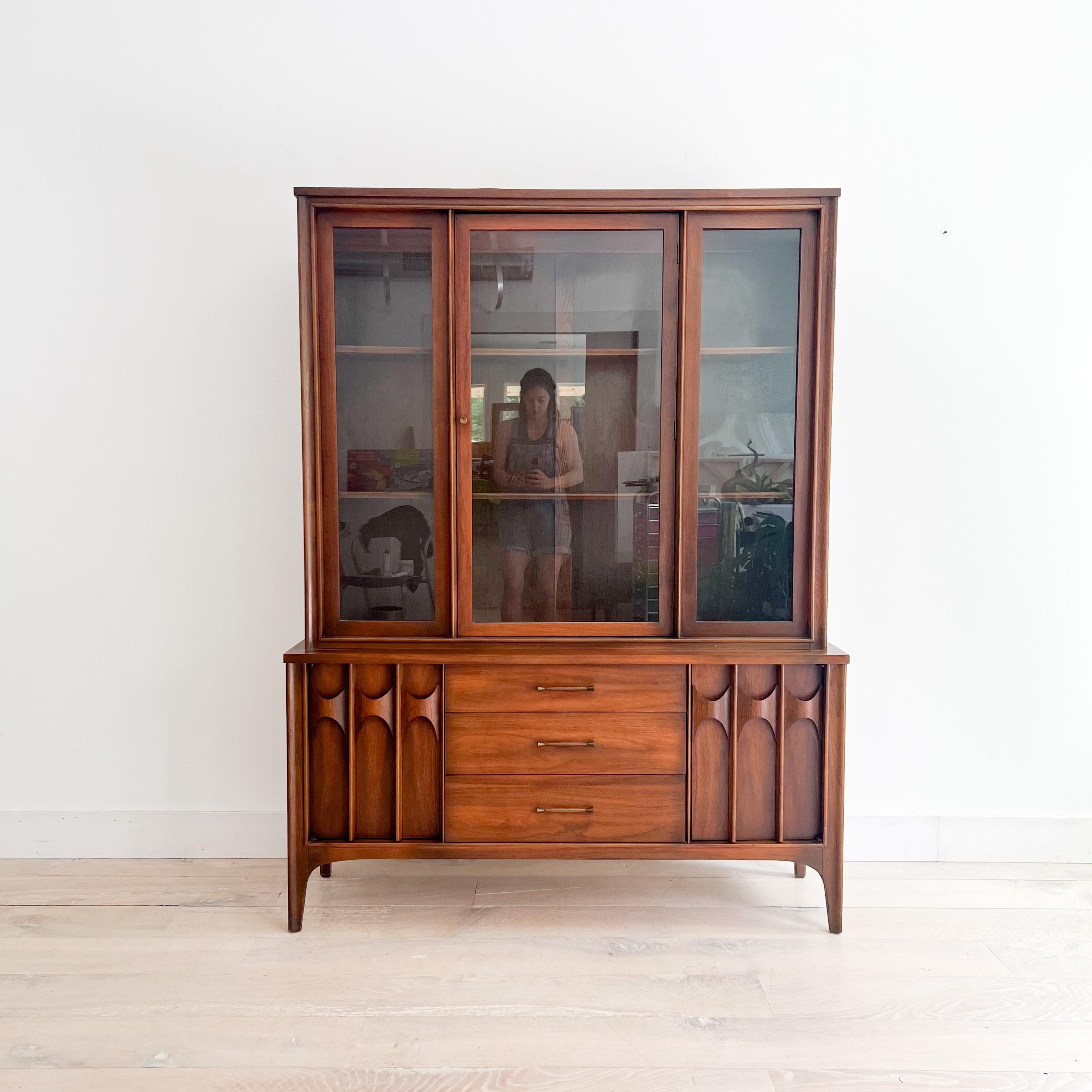 Mid Century Modern Kent Coffey Perspecta Sculpted Front Walnut Hutch at ...