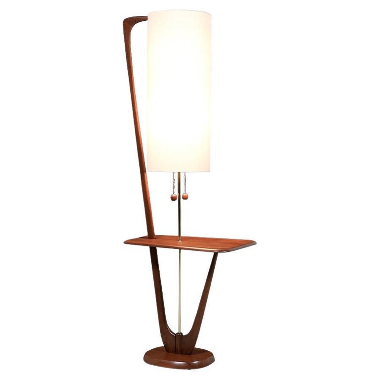 Mid-Century Modern Sculpted Walnut and Brass Floor Lamp with Accent ...