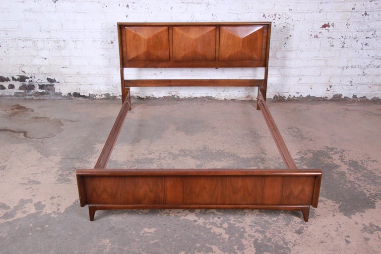 Mid-Century Modern Sculpted Walnut Diamond Front Full Size Bed Frame at ...