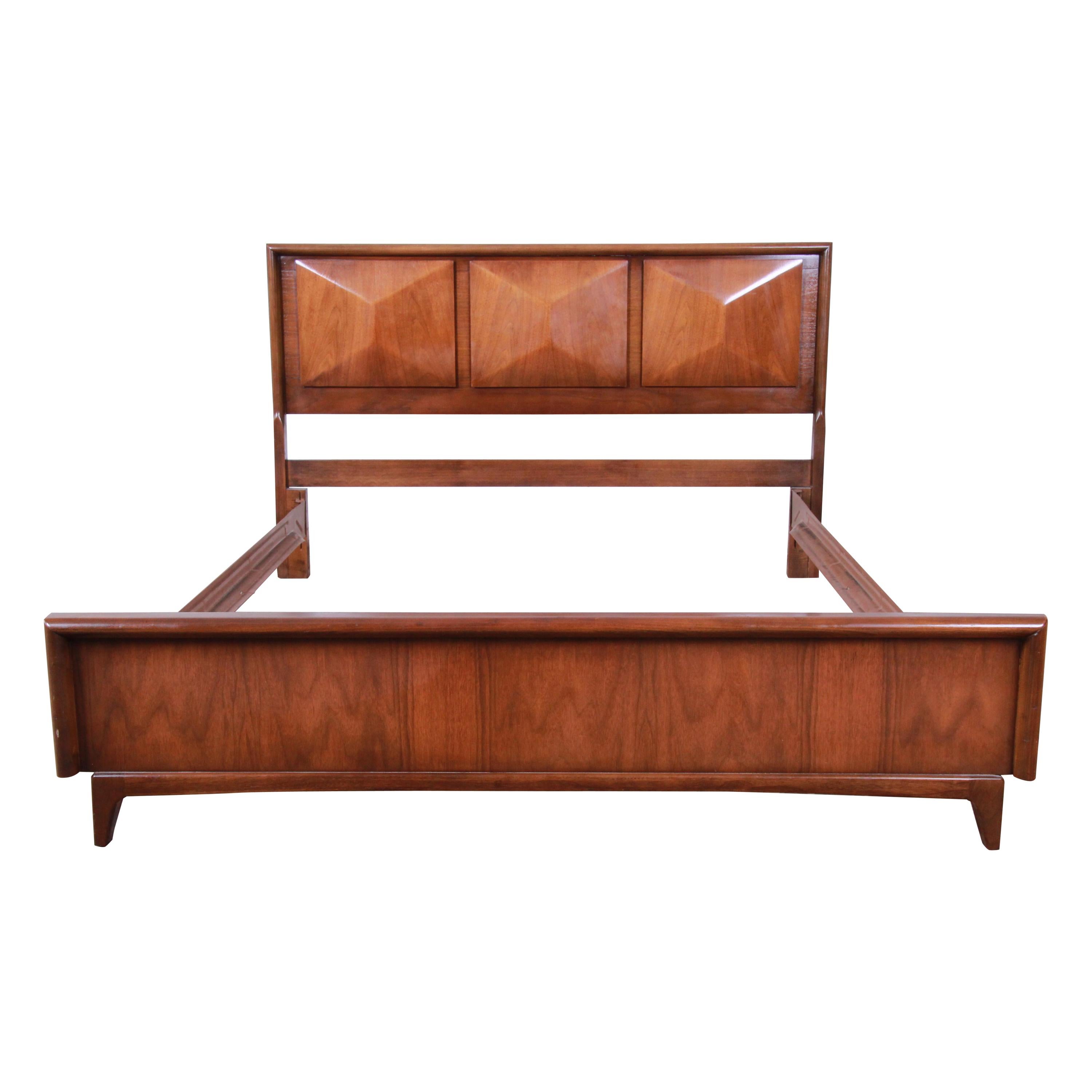 Mid-Century Modern Sculpted Walnut Diamond Front Full Size Bed Frame at ...