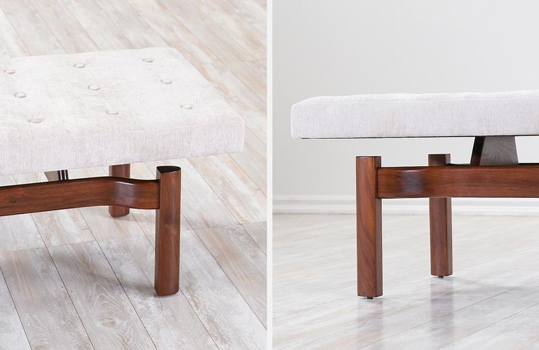 Mid-Century Modern Sculpted Walnut Floating Tufted Bench at 1stDibs