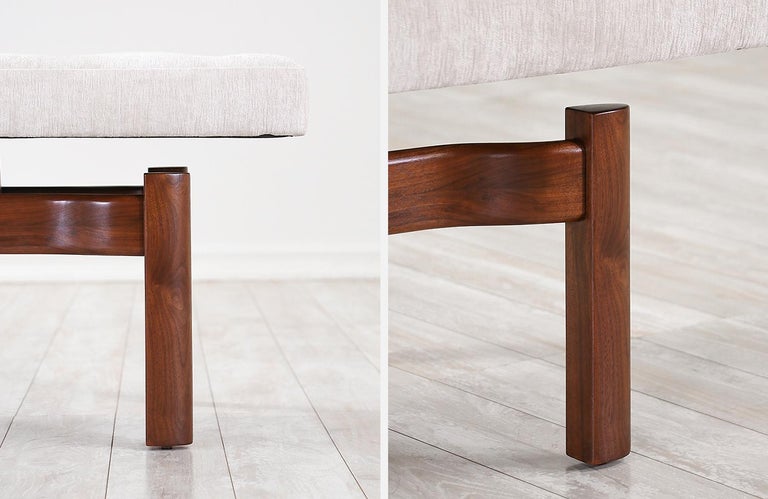 Mid-Century Modern Sculpted Walnut Floating Tufted Bench at 1stDibs