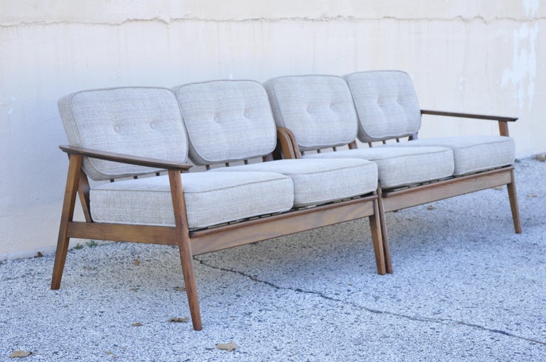 Mid-Century Modern Sculpted Walnut Two Part Four Seat Sectional Sofa, 2 ...