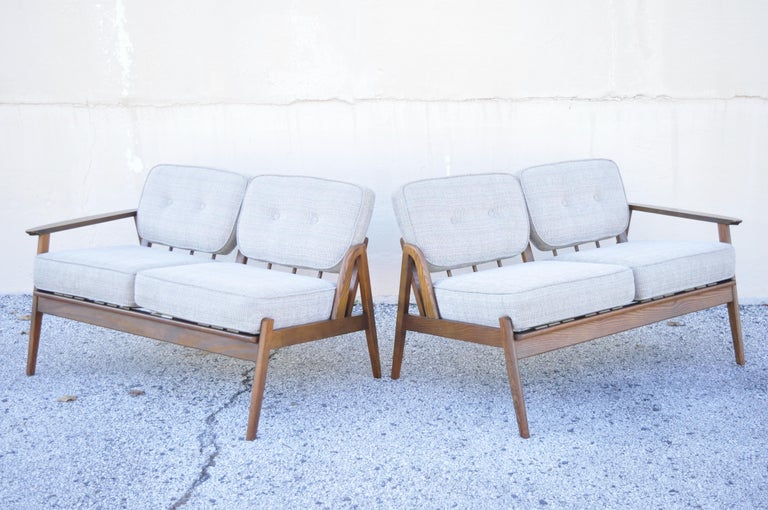 Mid-Century Modern Sculpted Walnut Two Part Four Seat Sectional Sofa, 2 ...