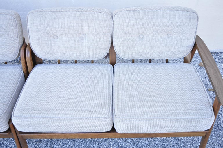 Mid-Century Modern Sculpted Walnut Two Part Four Seat Sectional Sofa, 2 ...