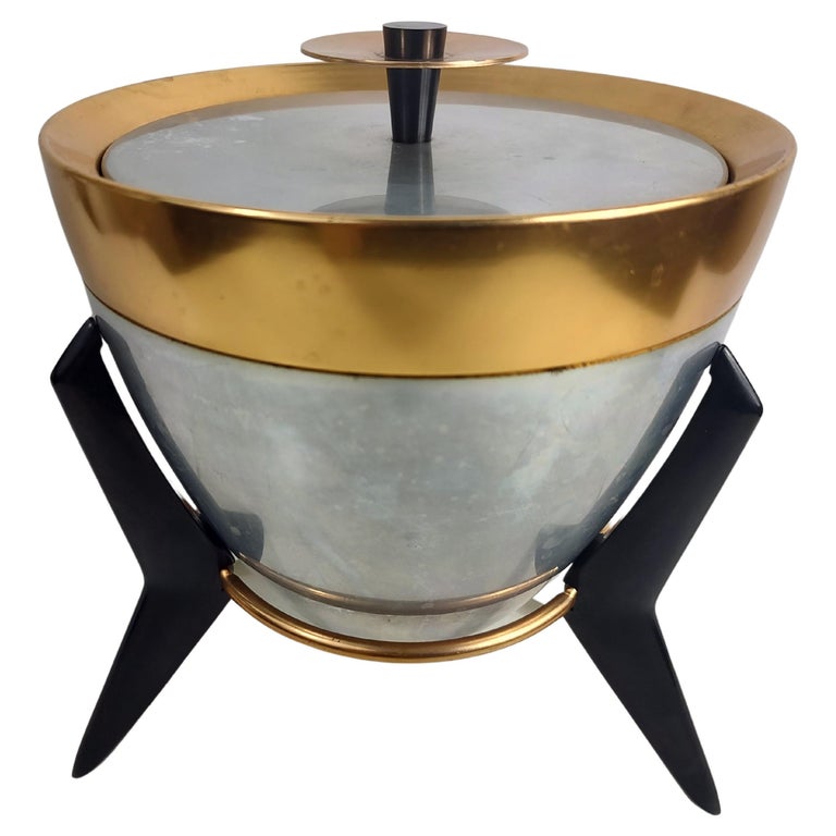 Mid-Century Modern Sculptural Atomic Rocket Ship Aluminum Ice Bucket at ...
