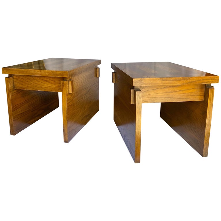 Mid-Century Modern Sculptural Brutalist Cubist Wood End or Side Tables ...