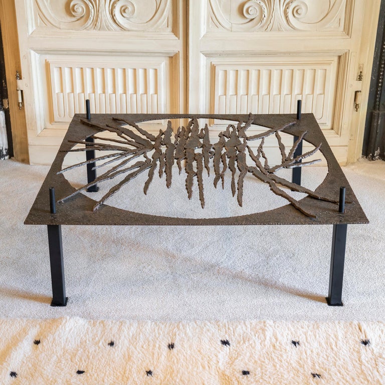 Mid-Century Modern Sculptural Coffee Table Forged Iron and Black Steel ...