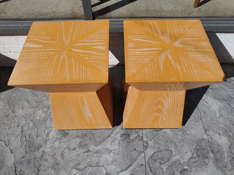 Mid-Century Modern Sculptural Concave Limed Oak End Side Tables at 1stDibs