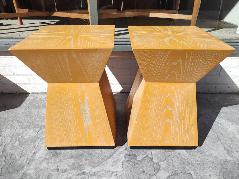 Mid-Century Modern Sculptural Concave Limed Oak End Side Tables at 1stDibs