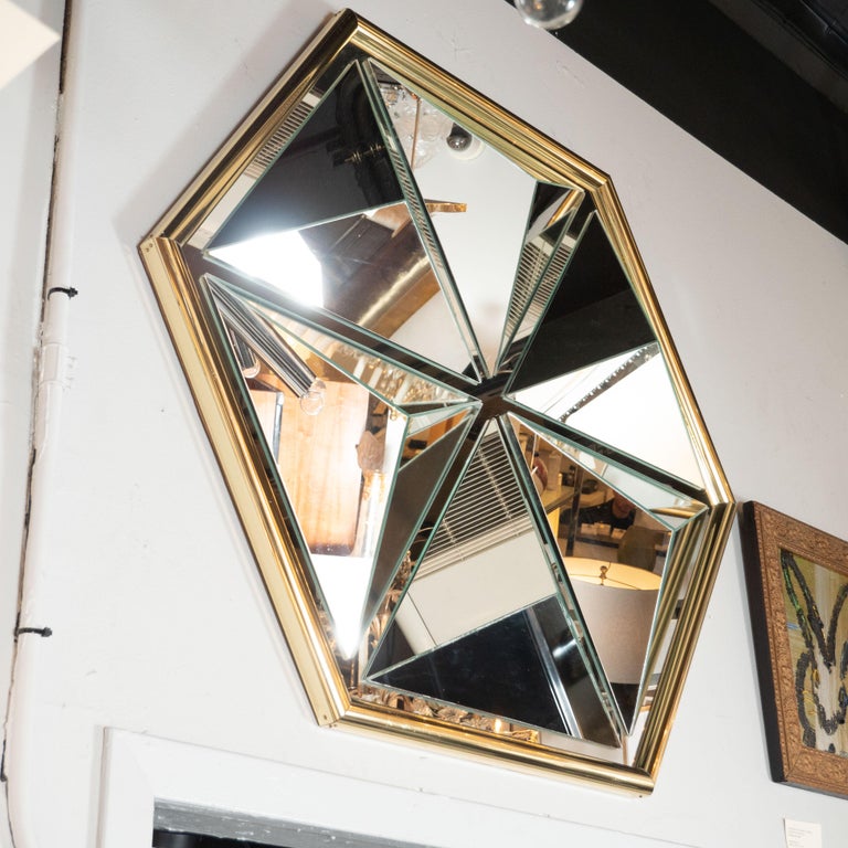 Mid-Century Modern Sculptural Hexagonal Brass Mirror with Raised ...