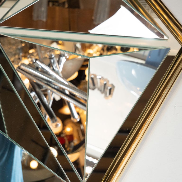 Mid-Century Modern Sculptural Hexagonal Brass Mirror with Raised ...