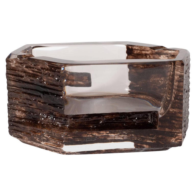 Mid-Century Modern Sculptural Hexagonal Smoked Glass Ashtray or Bowl by ...