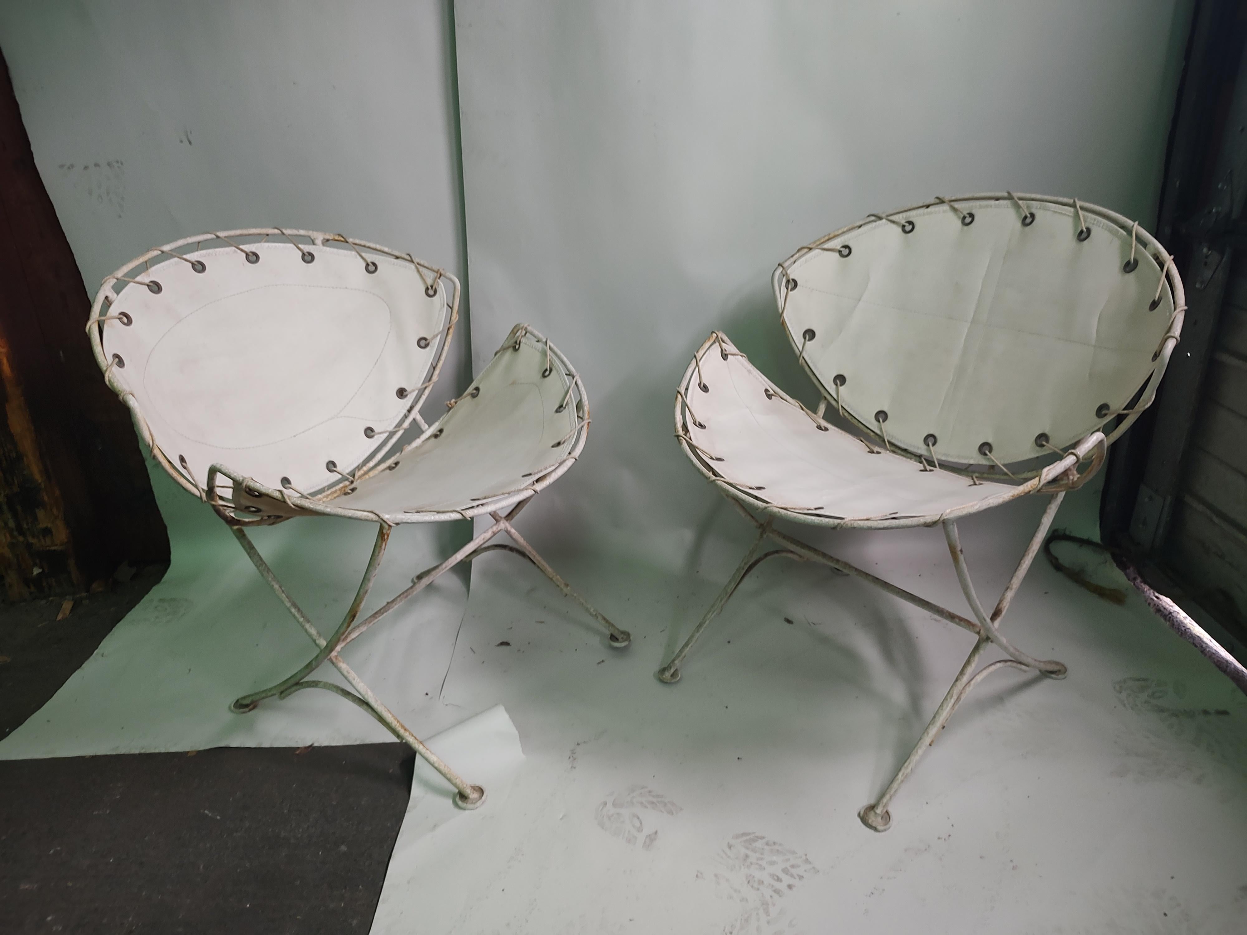 Mid-Century Modern Orange Slice Iron with Sailcloth Lounge Chairs by ...
