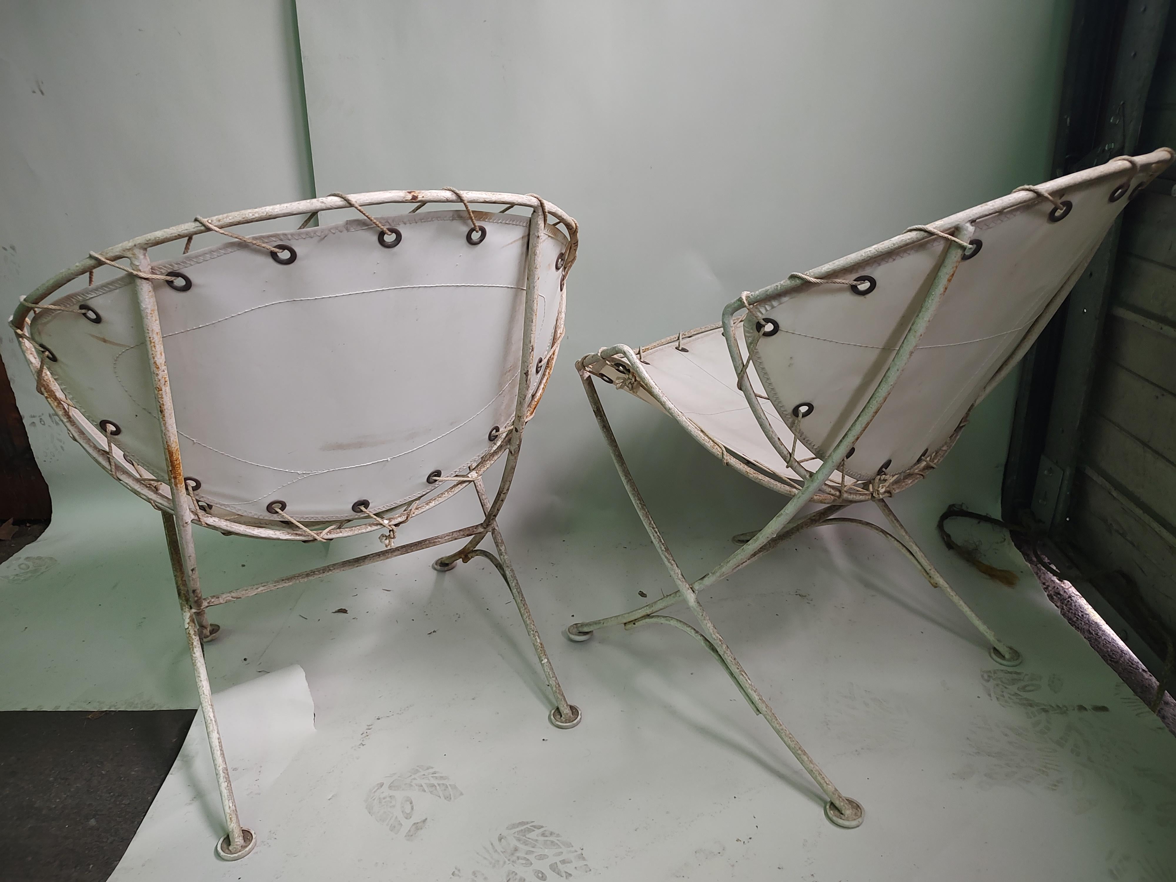 Mid-Century Modern Orange Slice Iron with Sailcloth Lounge Chairs by ...