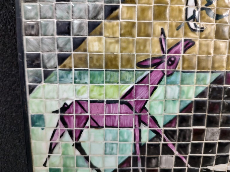 Mid-Century Modern Sculptural Framed Mosaic of Woman with Goats For ...