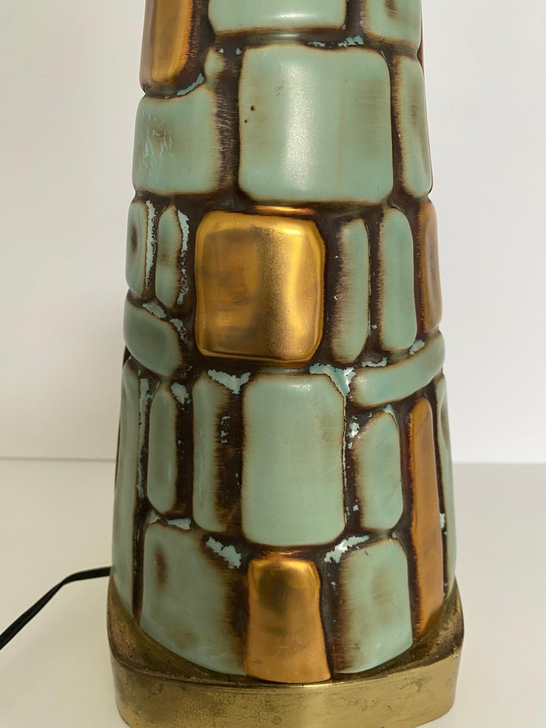 Mid-Century Modern Sculptural Mosaic Turquoise and Gold Table Lamp For ...