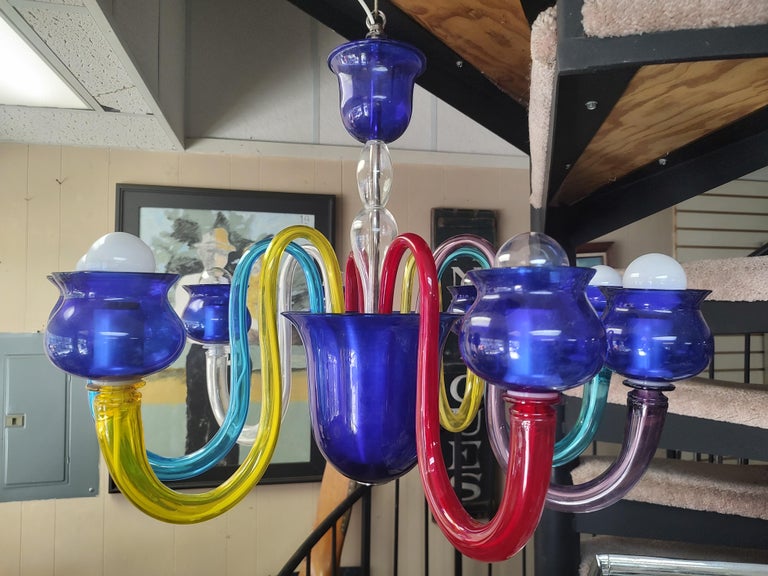 Mid-Century Modern Sculptural Multi Colored Venetian 8 Arm Chandelier ...