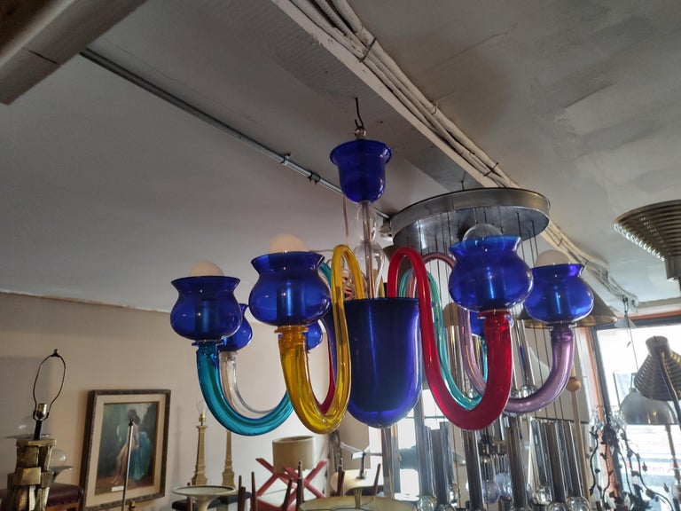 Mid-Century Modern Sculptural Multi Colored Venetian 8 Arm Chandelier ...