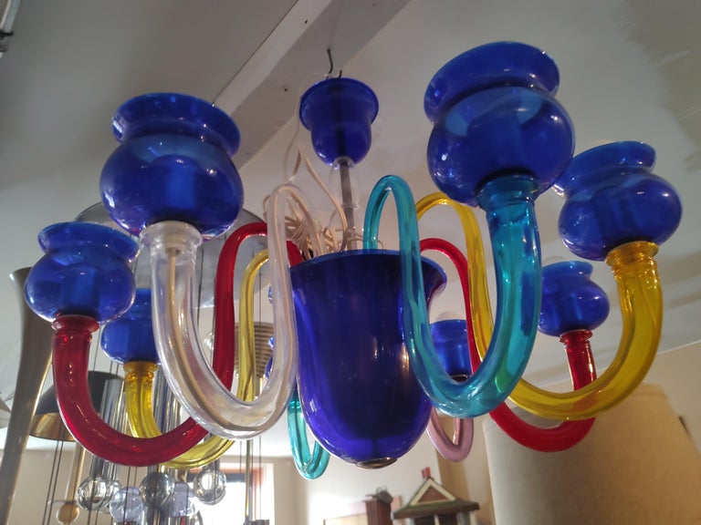 Mid-Century Modern Sculptural Multi Colored Venetian 8 Arm Chandelier ...