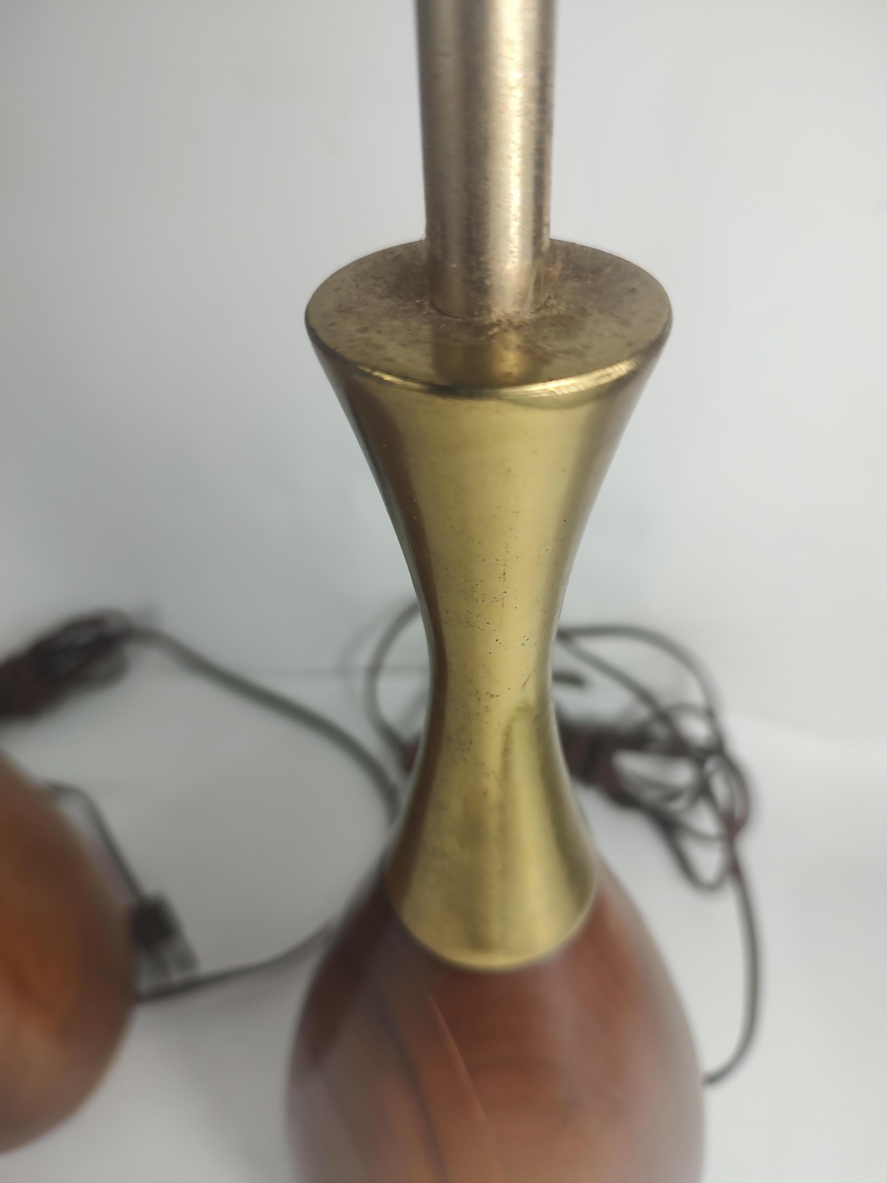 Mid-Century Modern Walnut and Brass Table Lamps Form of Bowling Pins by ...