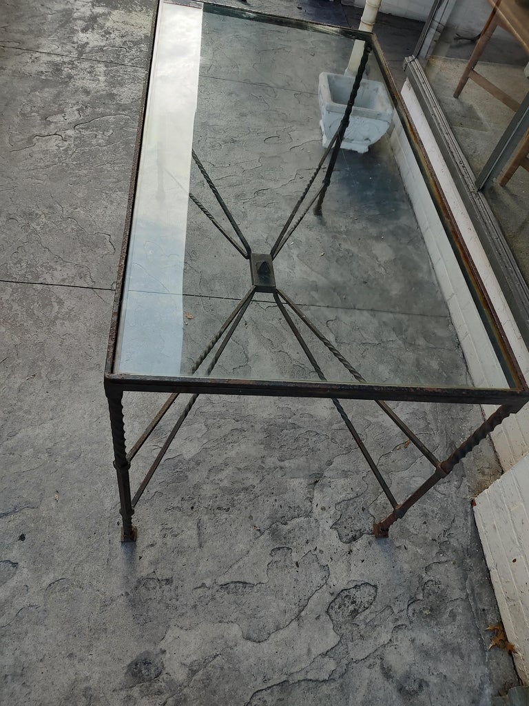 Mid-Century Modern Sculptural Wrought Iron Table with Glass Top For ...