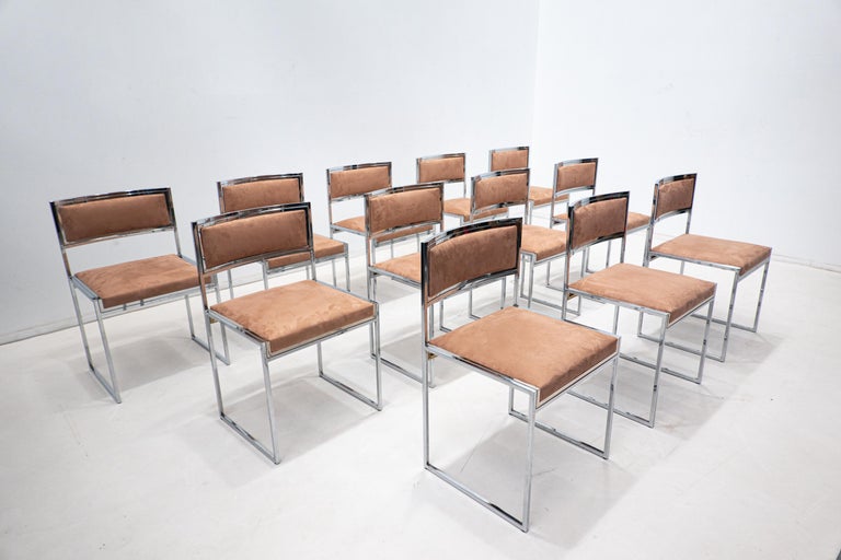 Mid-Century Modern Set of 12 Willy Rizzo Dining Chairs, Italy, 1970s ...