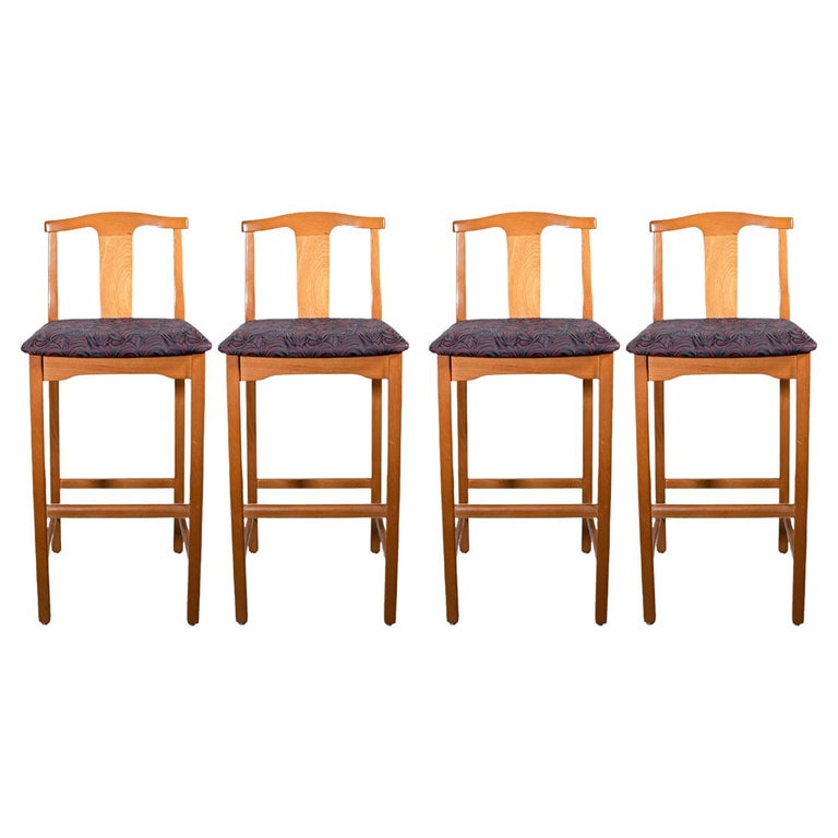Mid-Century Modern Set of 4 Loewenstein Honey Oak Barstools Bar Height ...
