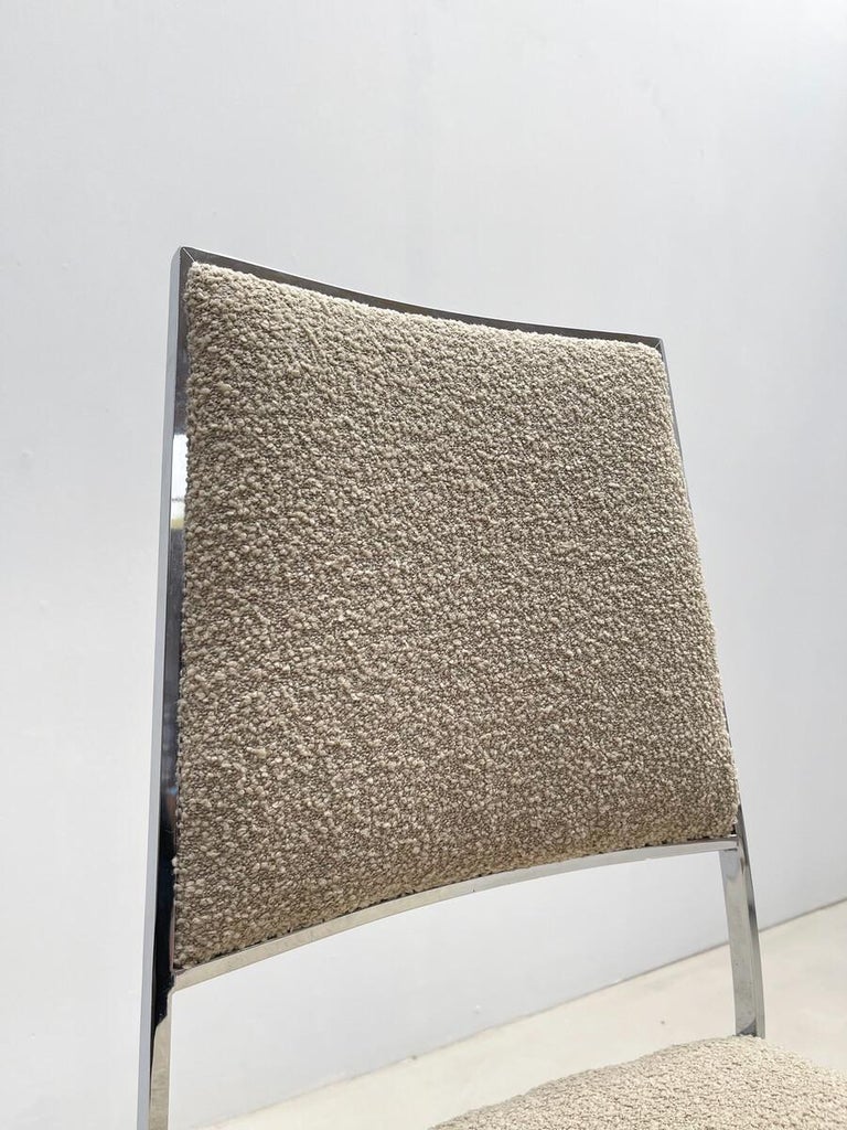 Mid-Century Modern Set of 5 Chairs Willy Rizzo Style, Chrome and Boucle ...