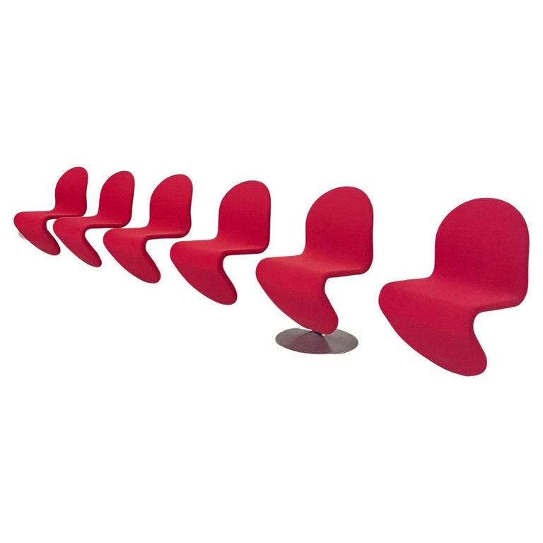 Mid-Century Modern Set of 6 Red System 123 Chairs by Verner Panton ...