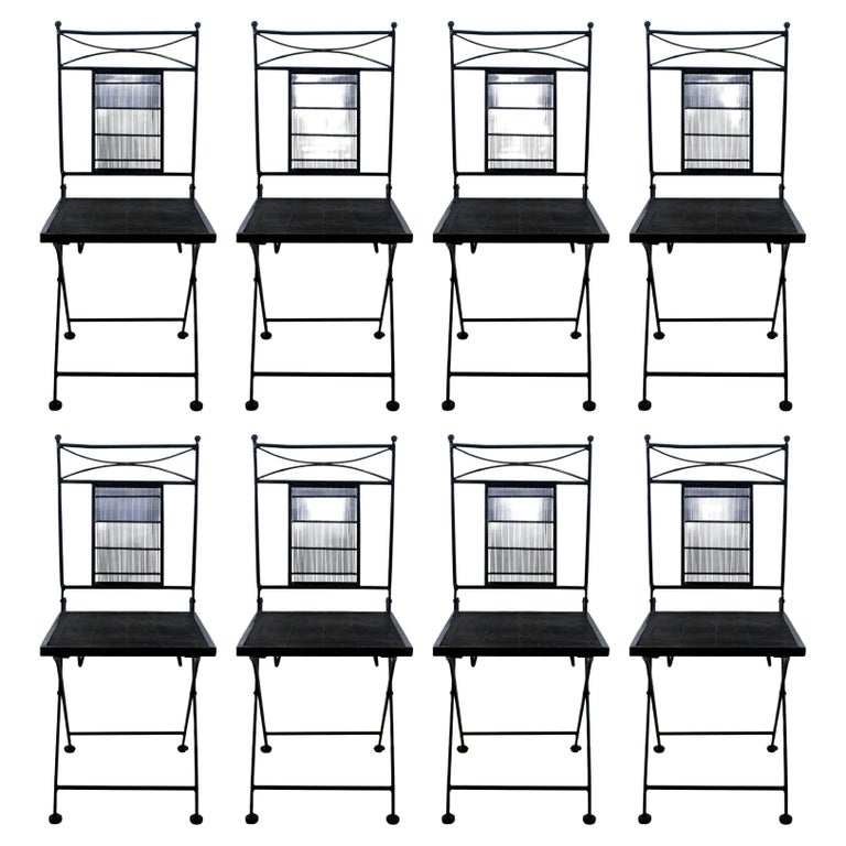 Mid Century Modern Set of 8x Vintage Wrought Iron Folding Chairs ...