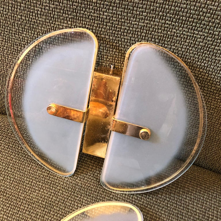 Mid-Century Modern Set of Two Brass and Glass Italian Wall Sconces at ...