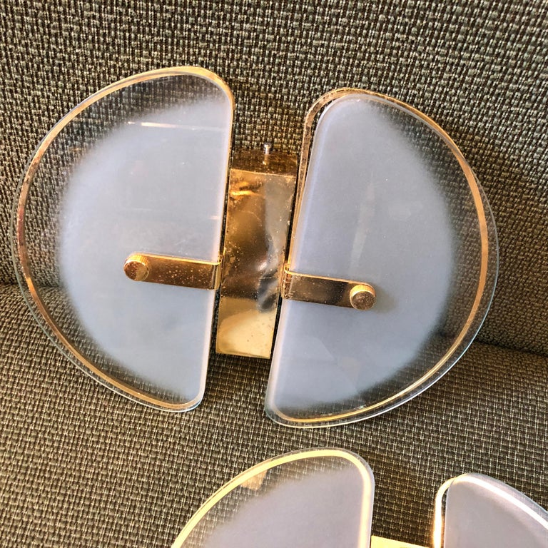 Mid-Century Modern Set of Two Brass and Glass Italian Wall Sconces at ...